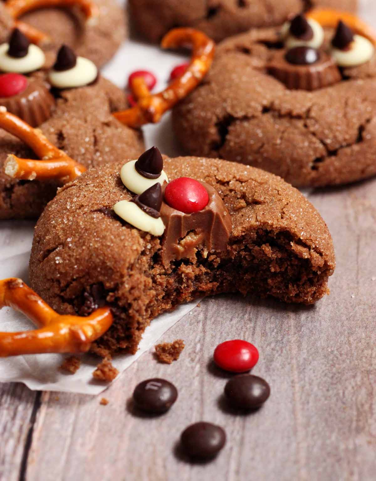 Chocolate Peanut Butter Reindeer Cookies - Scientifically Sweet