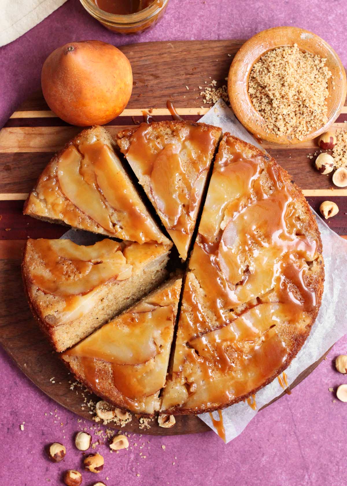 Brown Butter Hazelnut Pear Upside Down Cake - Scientifically Sweet
